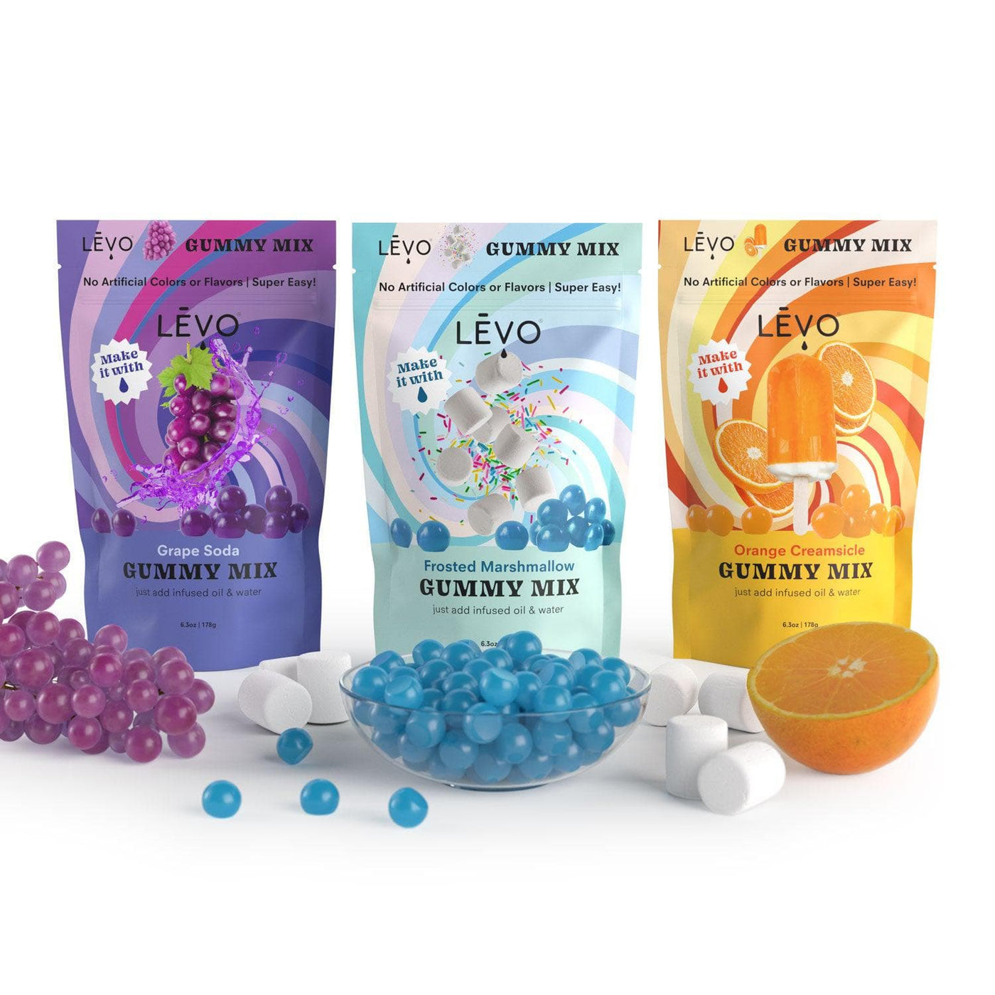 Grape, Marshmallow, and Orange Gummy Mixes. Buy 3 flavors at once & save! - LEVO Oil Infusion, Inc.